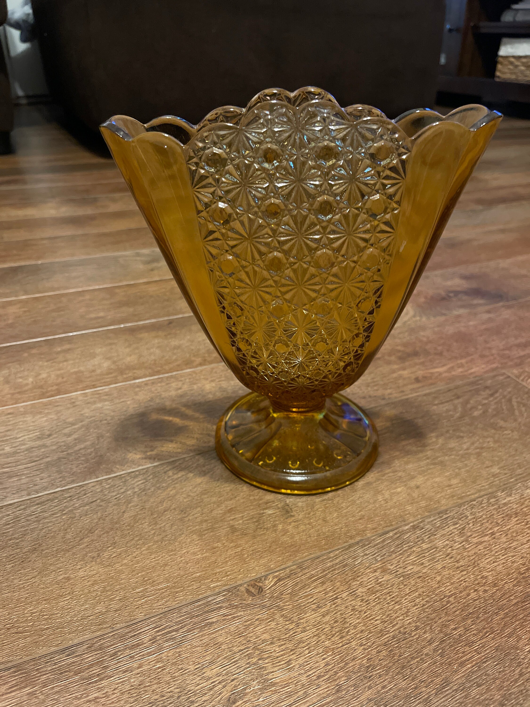 Fenton Amber Daisy and Button Fas Vase - Etsy