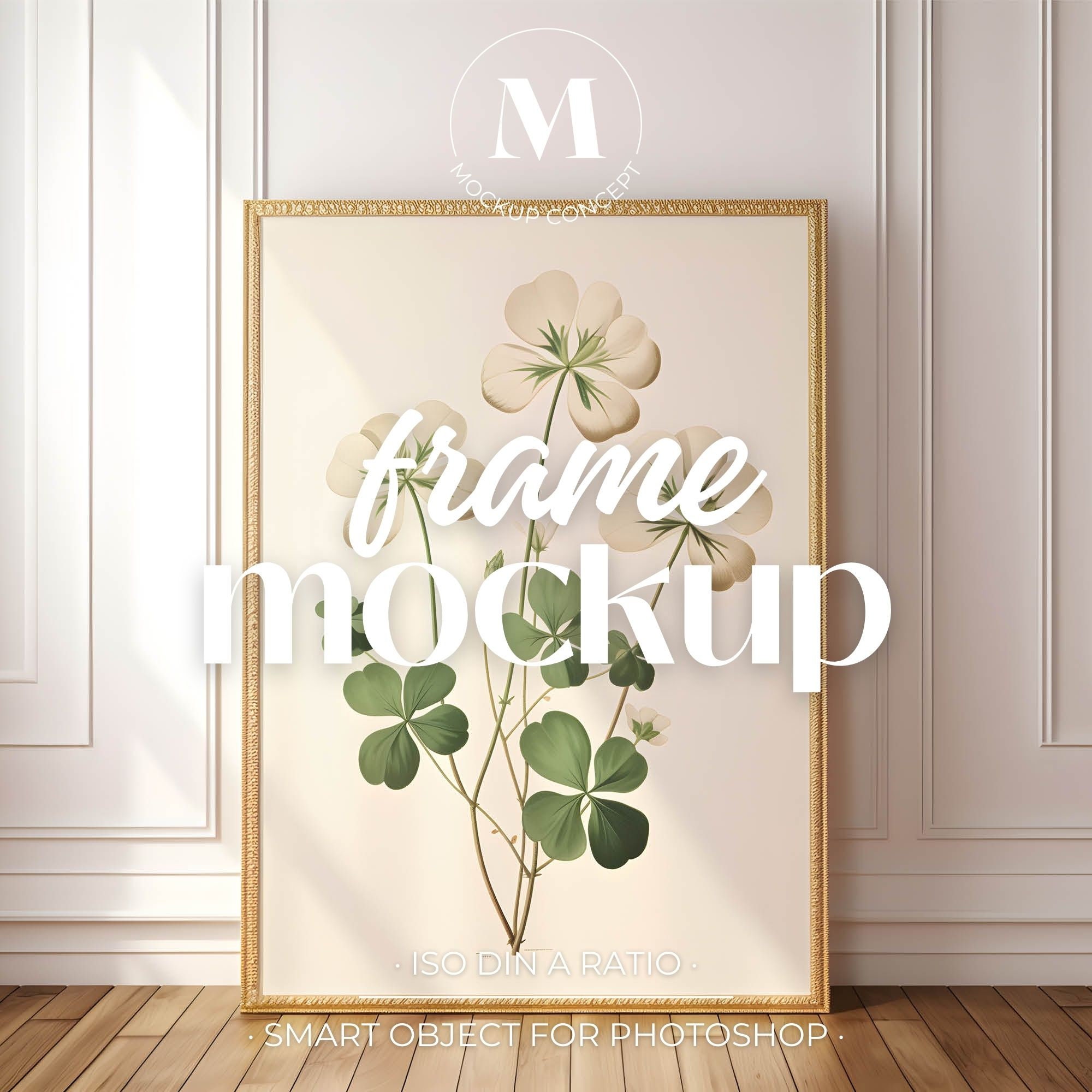 White Wall Minimalistic Interior Photo Frame Mockup 011 | Golden Frame ...