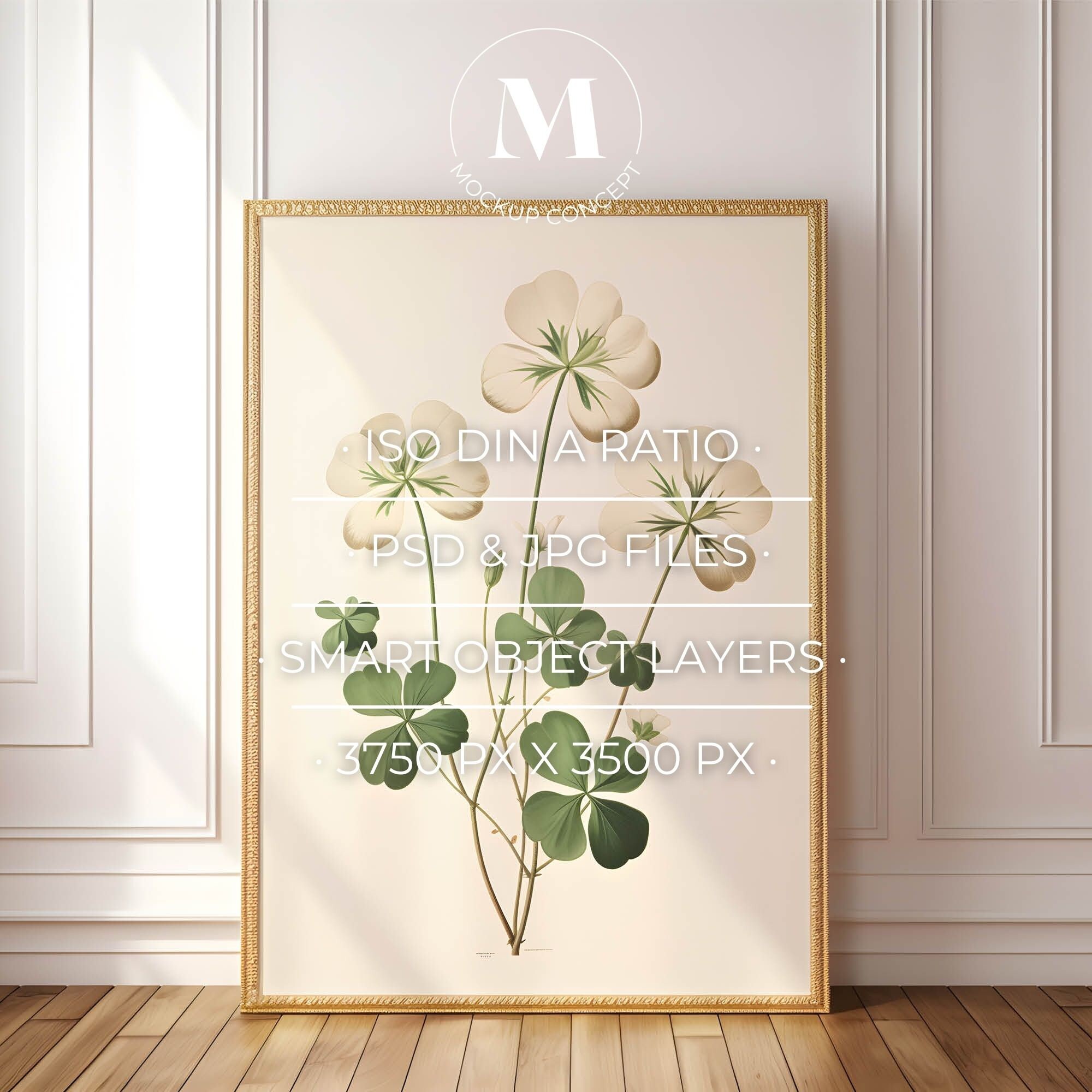 White Wall Minimalistic Interior Photo Frame Mockup 011 | Golden Frame ...