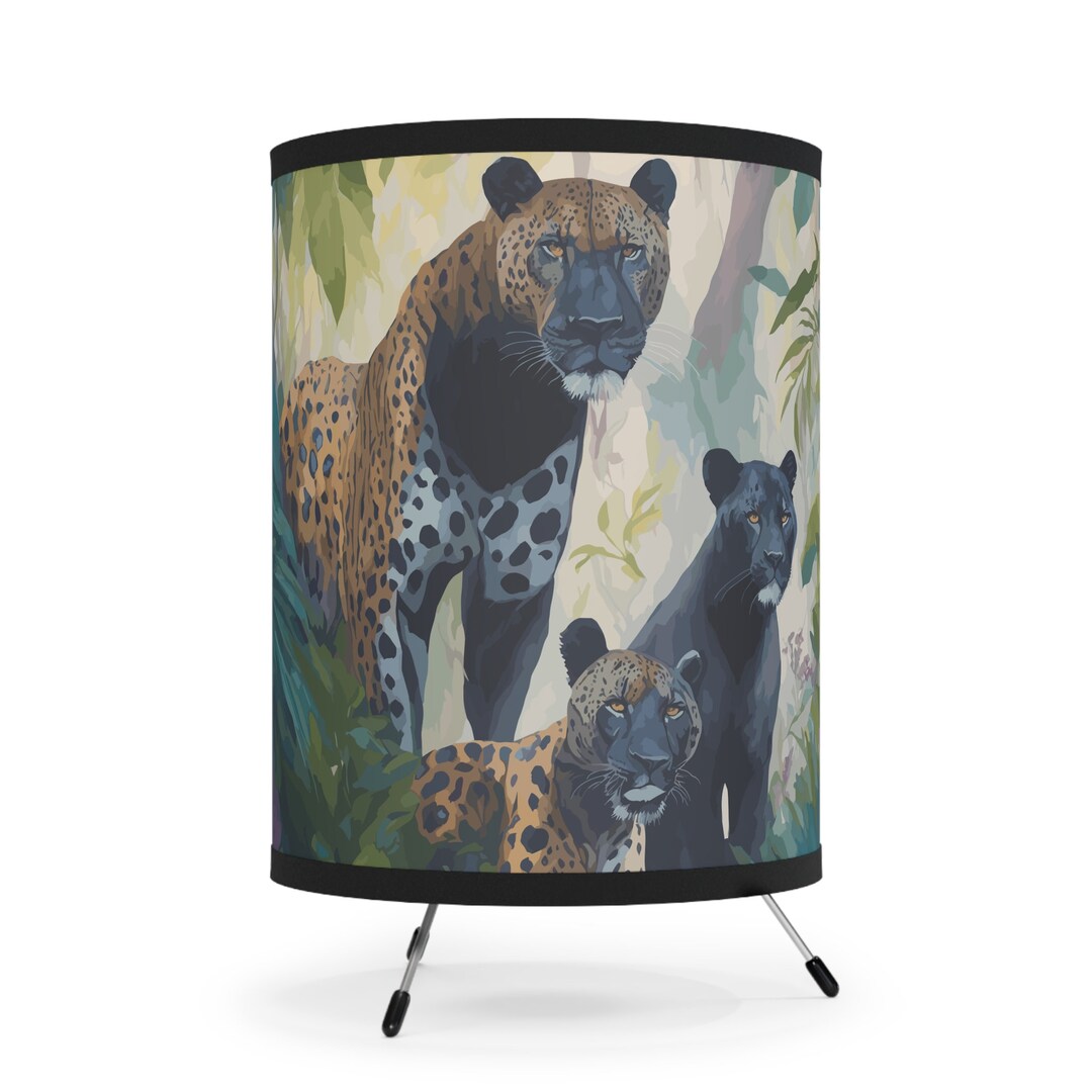 Black Panther Jungle Tripod Lamp Majestic Lion and Cheetah Lamp Safari ...