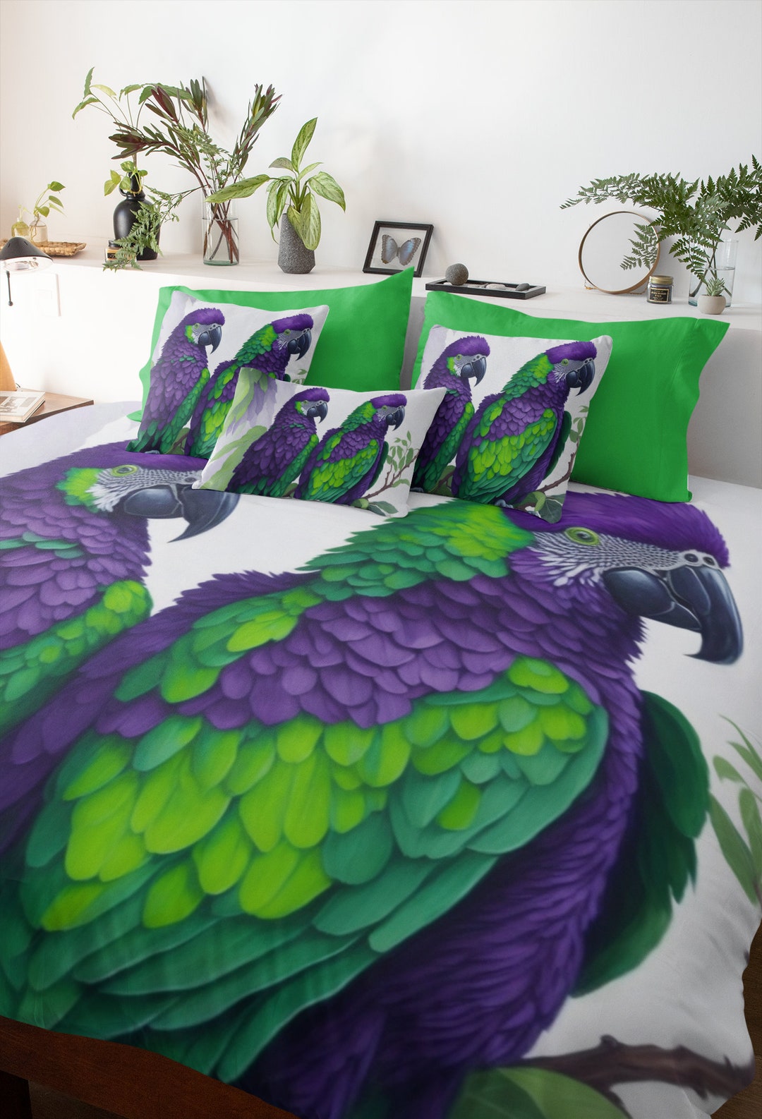 Parrot Themed Duvet Cover Green Feather Parrot Bedding Royal Purple ...