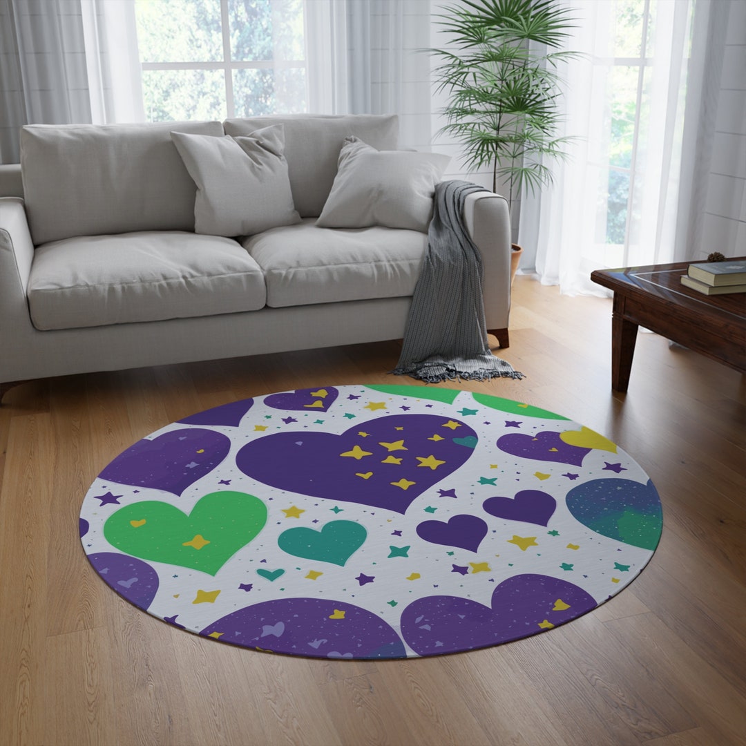 Green Purple Heart Floor Rug Blue Yellow Hearts Rug Colorful Hearts ...