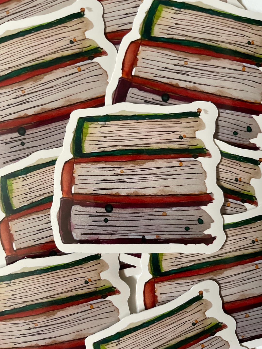 Stack of Books Vinyl Sticker 3”x2.64”. Original Watercolor Illustration ...
