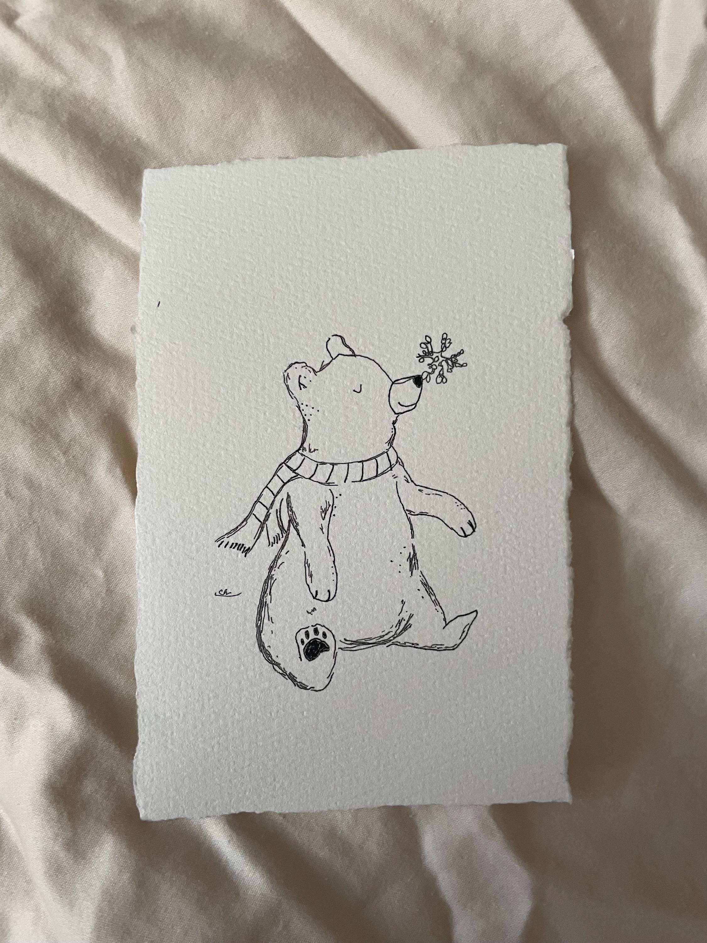 Polar Bear Wearing Scarf Unframed Art Print. Pen and Ink Drawing ...