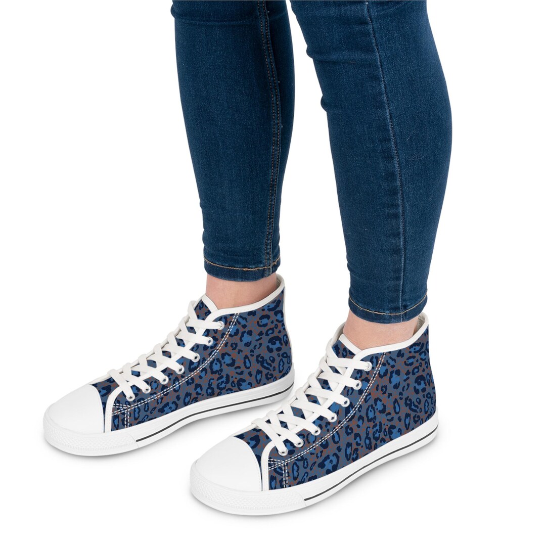 Blue Leopard Animal Print Shoes Women's High Top Sneakers,, Trendy ...