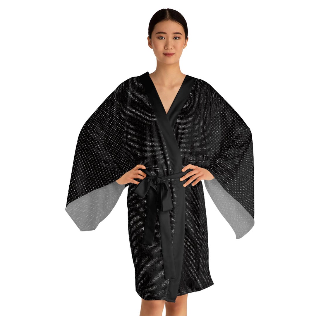 Glittering Effect Black and White Long Sleeve Kimono Robe, Shimmery ...