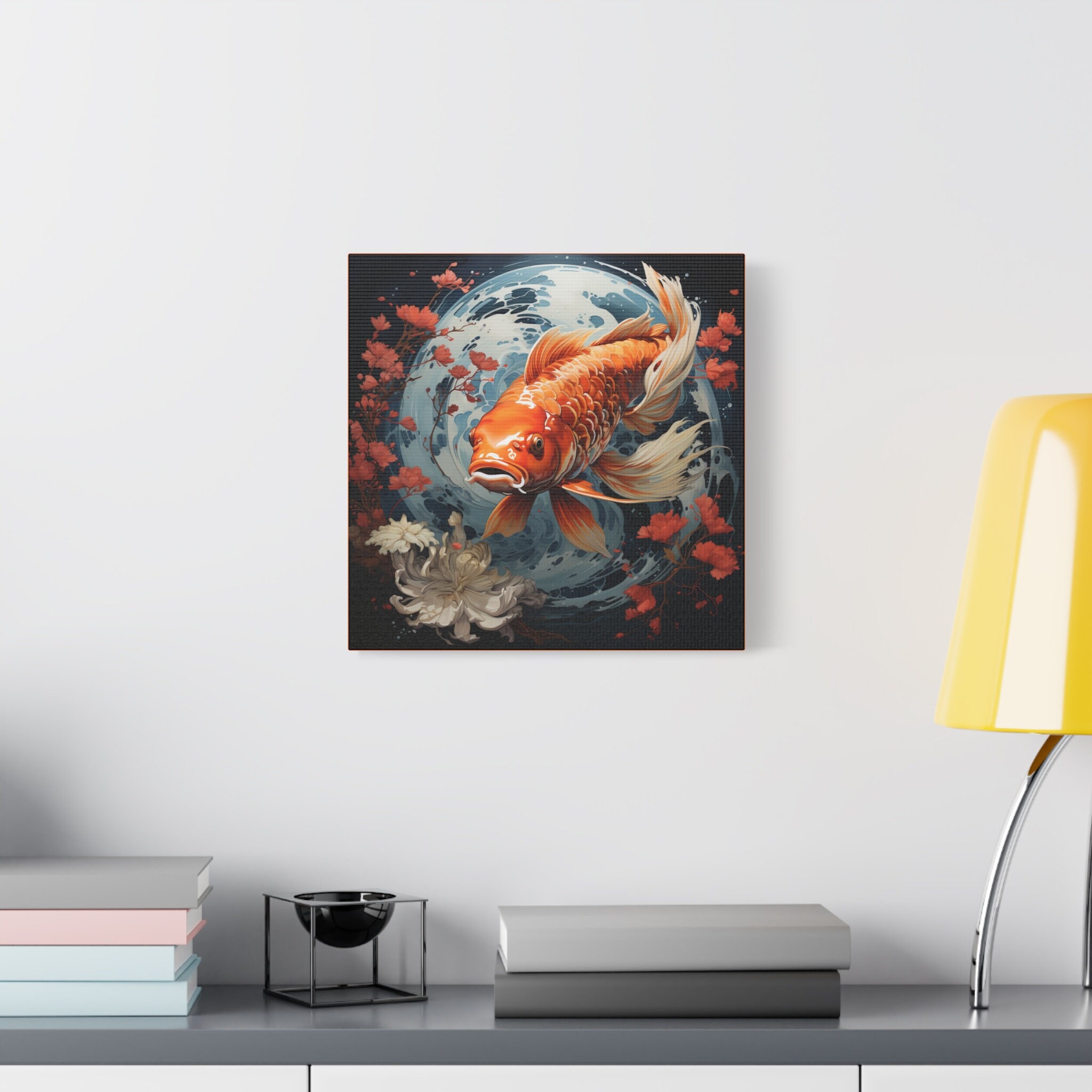 Japanese Koi Fish Painting on Canvas, Ready to Hang Home Decor / Matte ...