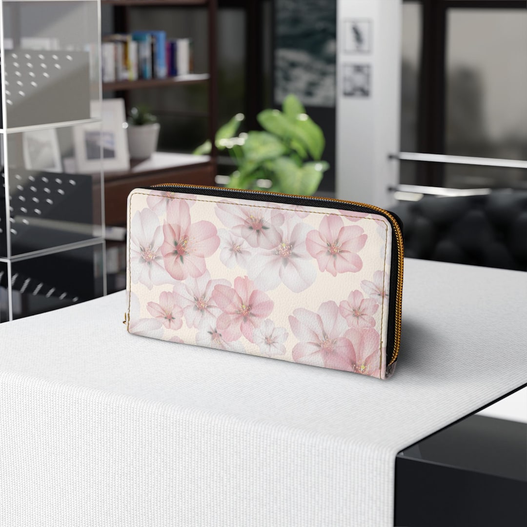 Cherry Blossom Zipper Wallet, Floral Zip Wallet, Pink Flower Purse ...