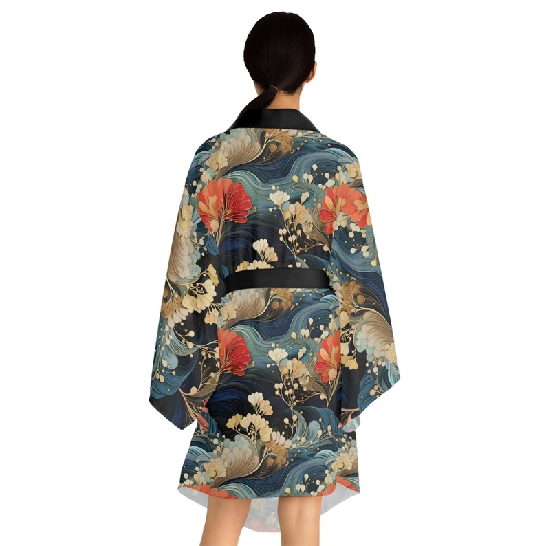 Japanese Surreal Motif Long Sleeve Kimono Robe, Women's Robe ...