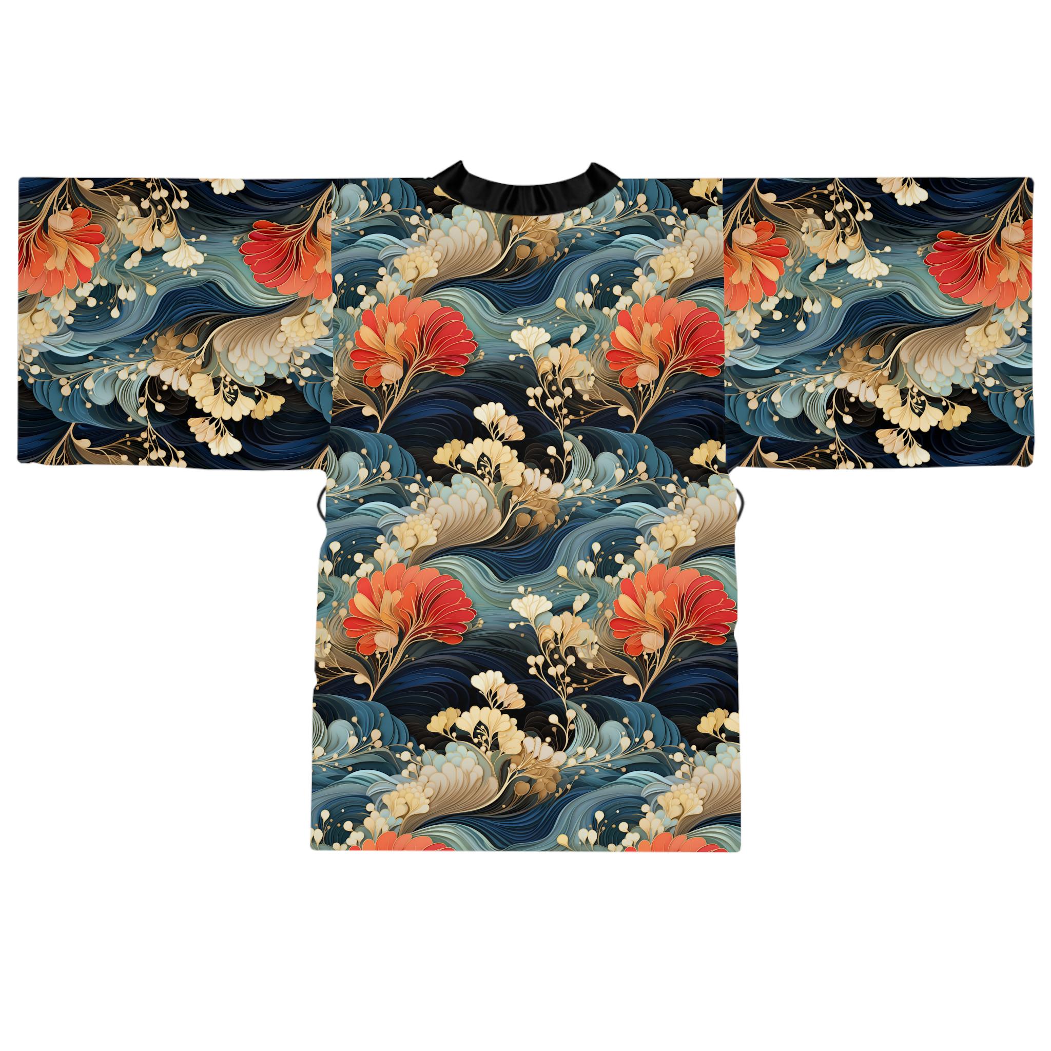 Japanese Surreal Motif Long Sleeve Kimono Robe, Women's Robe ...