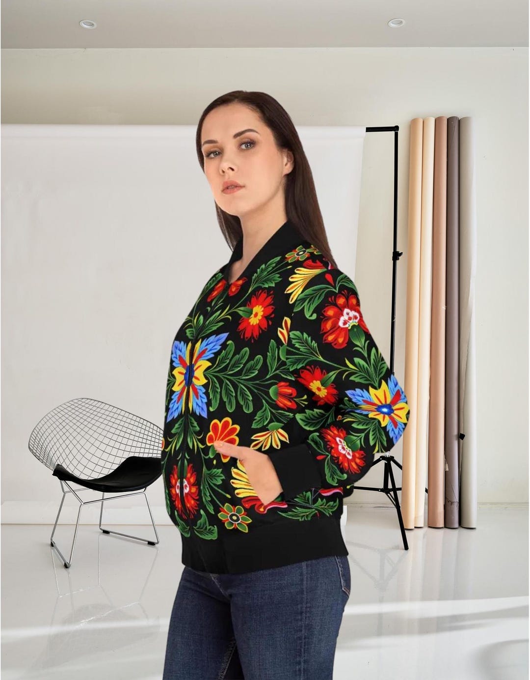 Unique Women's Bomber Jacket With Hungarian Folk Motif Decoration ...