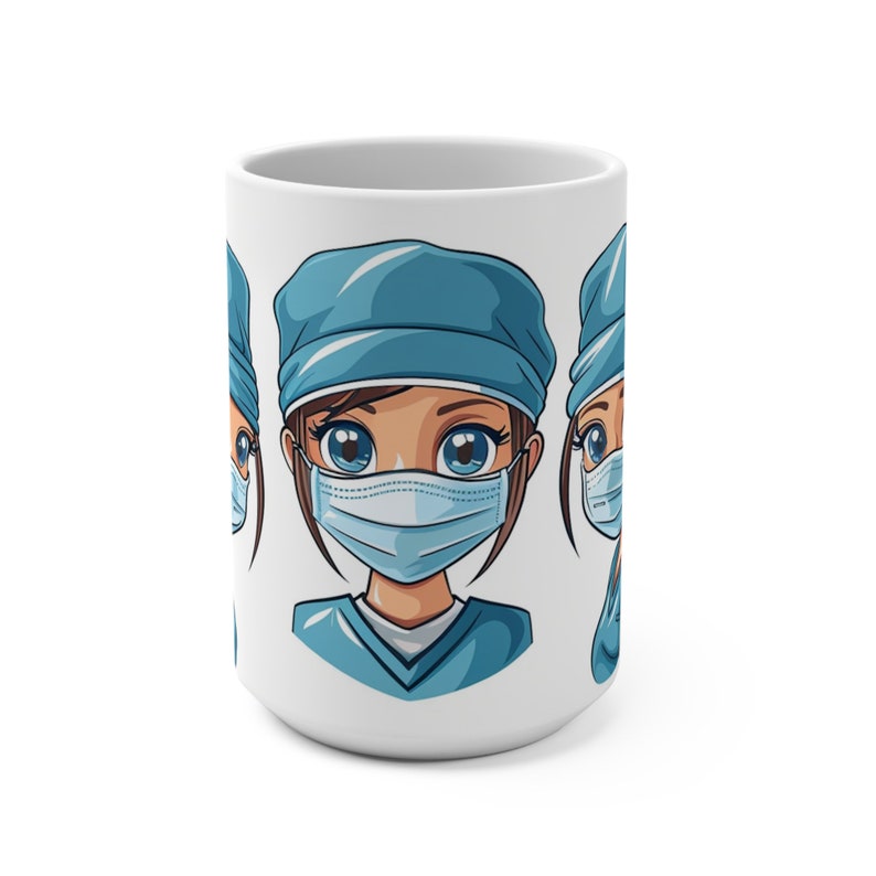 Illustrated Nurse Trio Mug - Cute Scrub Hat and Mask Design / Mug 15oz ...