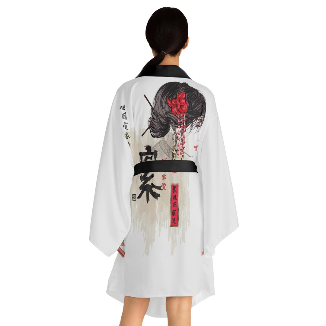 Japanese Women Portrait Long Sleeve Kimono Robe, Asian Style Robe ...