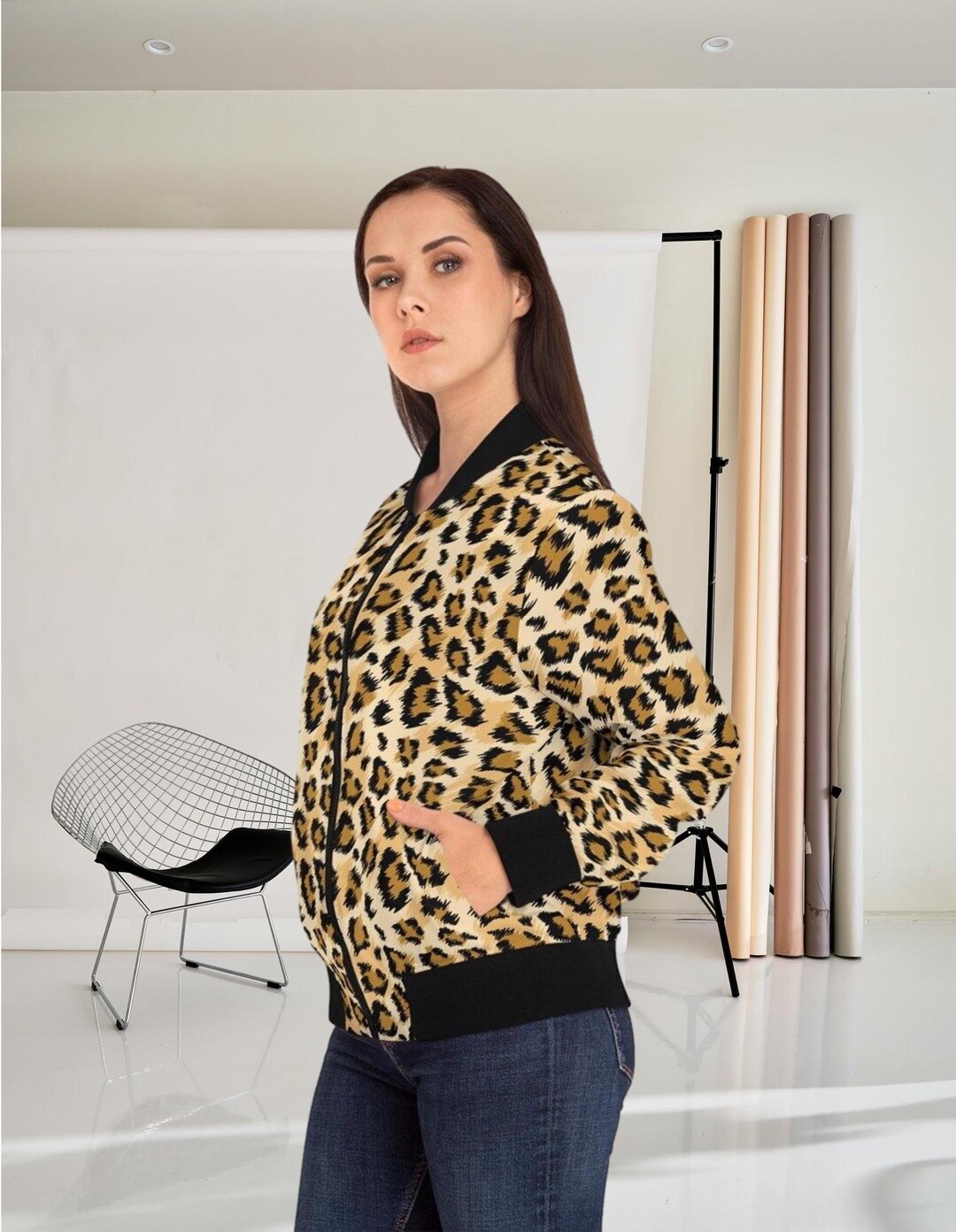 Leopard Print Bomber Jacket, Stylish Outerwear for Women, Fashion ...