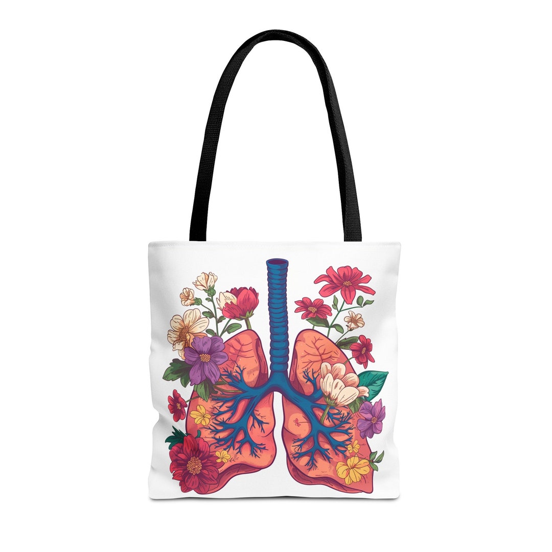 Unique Anatomy Inspired Tote Bag With Lungs and Flower Accents / Tote ...