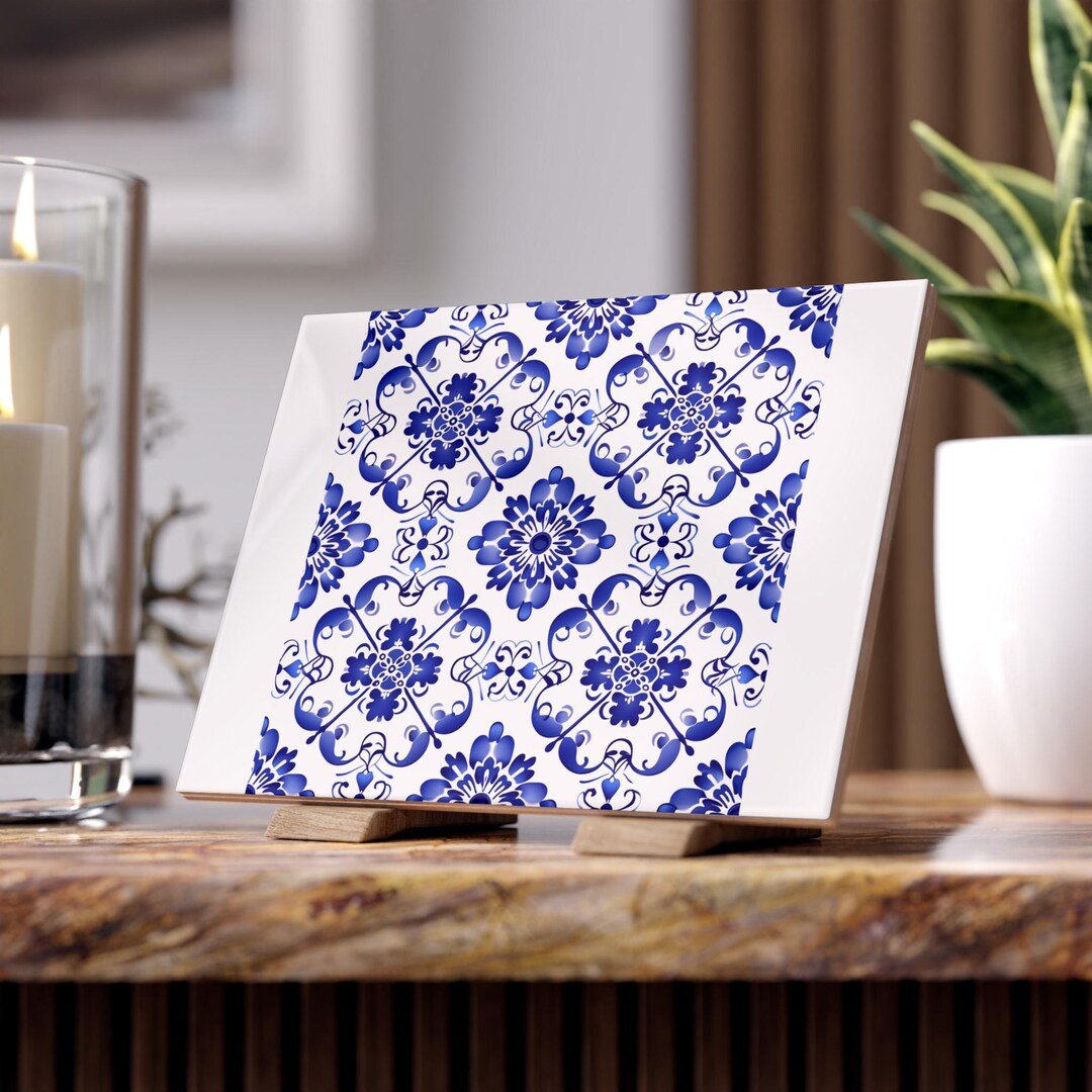 Ceramic Tile, Delft Blue Dutch Pattern Coaster, Kitchen Decor ...