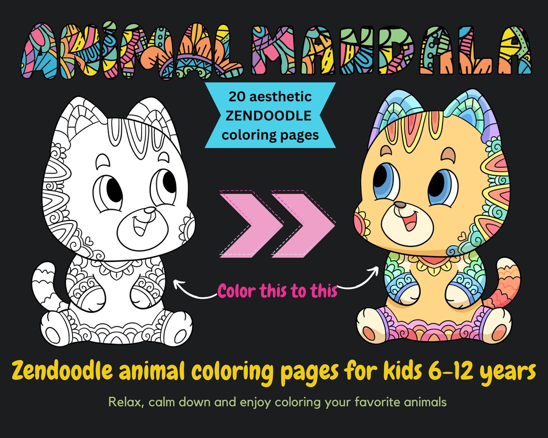 Animal Mandala Zendoodle Coloring Pages for Kids 8-12 Years, Coloring ...