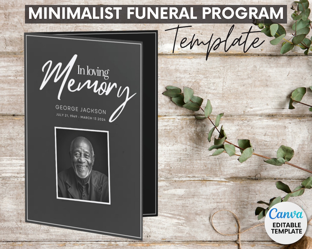 Minimalist Funeral Program Template, Editable Canva File, Simple ...