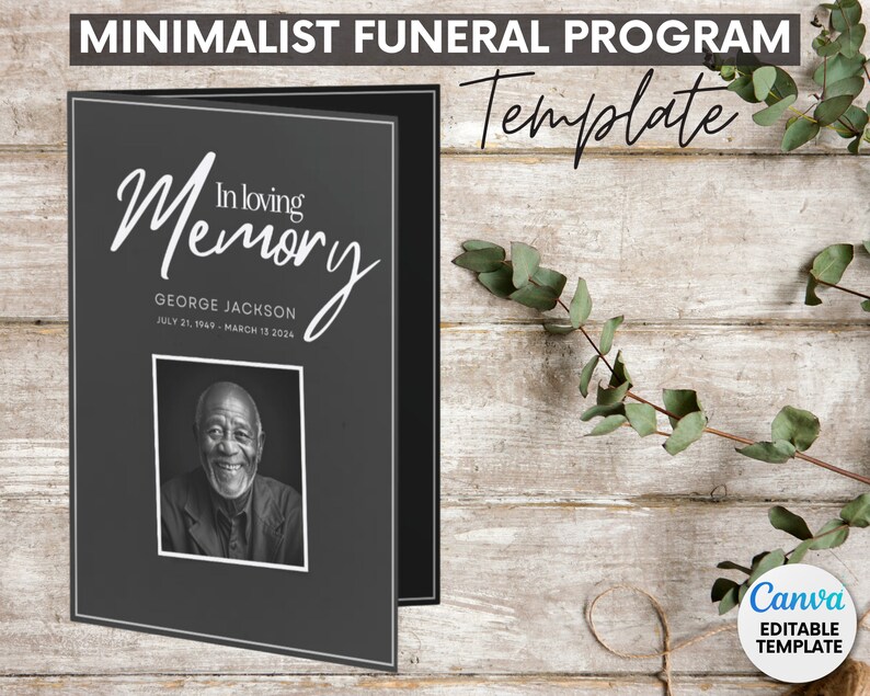 Minimalist Funeral Program Template, Editable Canva File, Simple ...