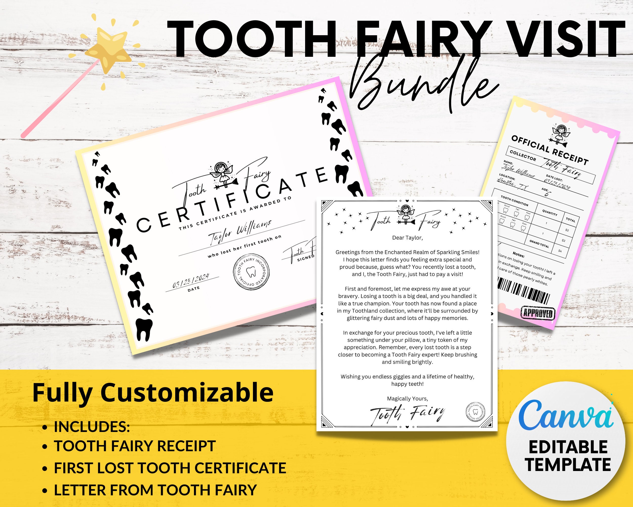 Tooth Fairy Visit Bundle, Tooth Fairy Receipt, Editable Tooth Fairy ...