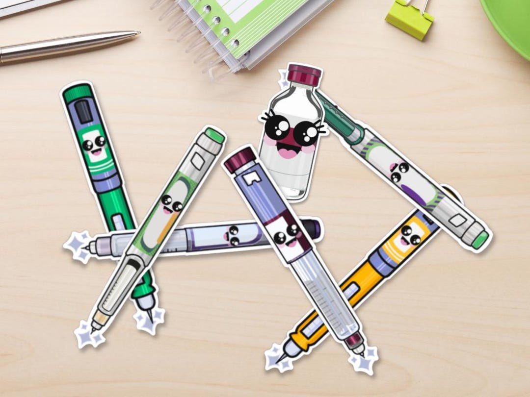 Kawaii Insulin Stickers: Pen & Vial Waterproof Decal - Etsy