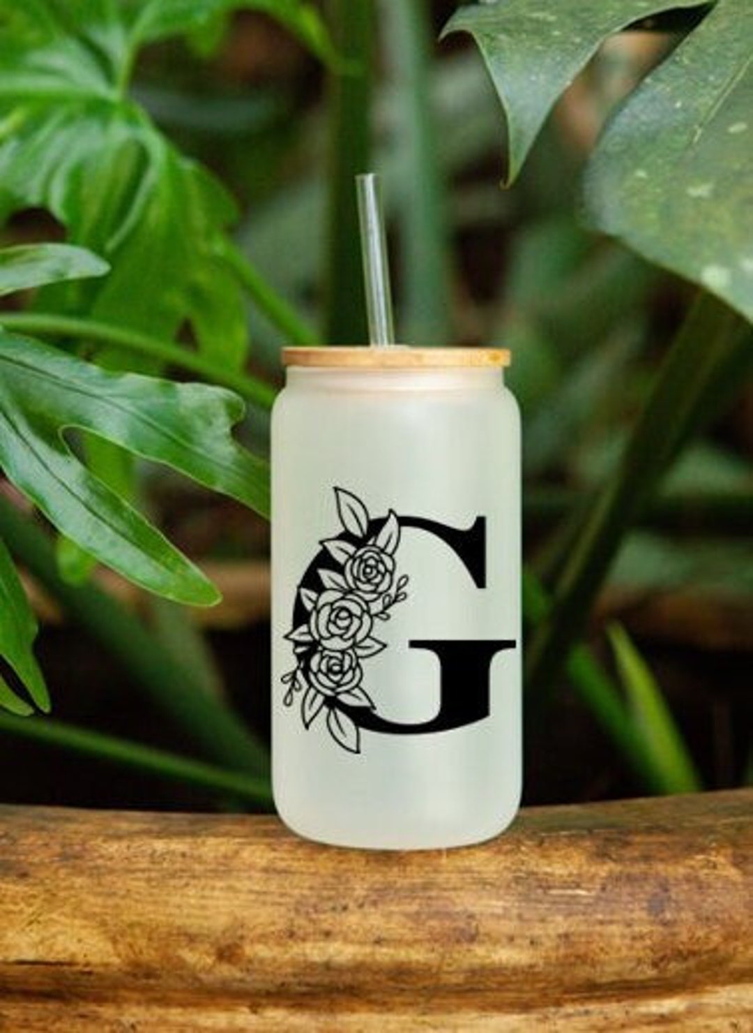 Flower Initial Frosted Glass Floral Monogram Glass Monogram - Etsy