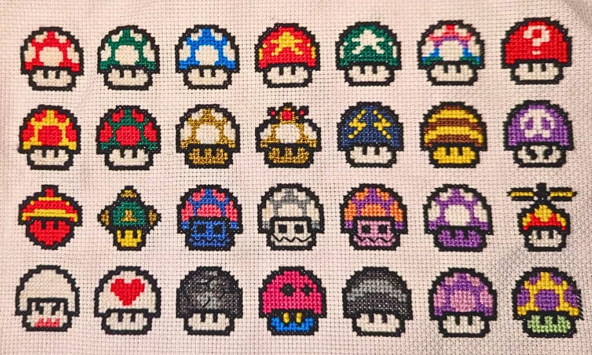 Mario Mushrooms Cross Stitch Pattern (PDF Download) - Etsy