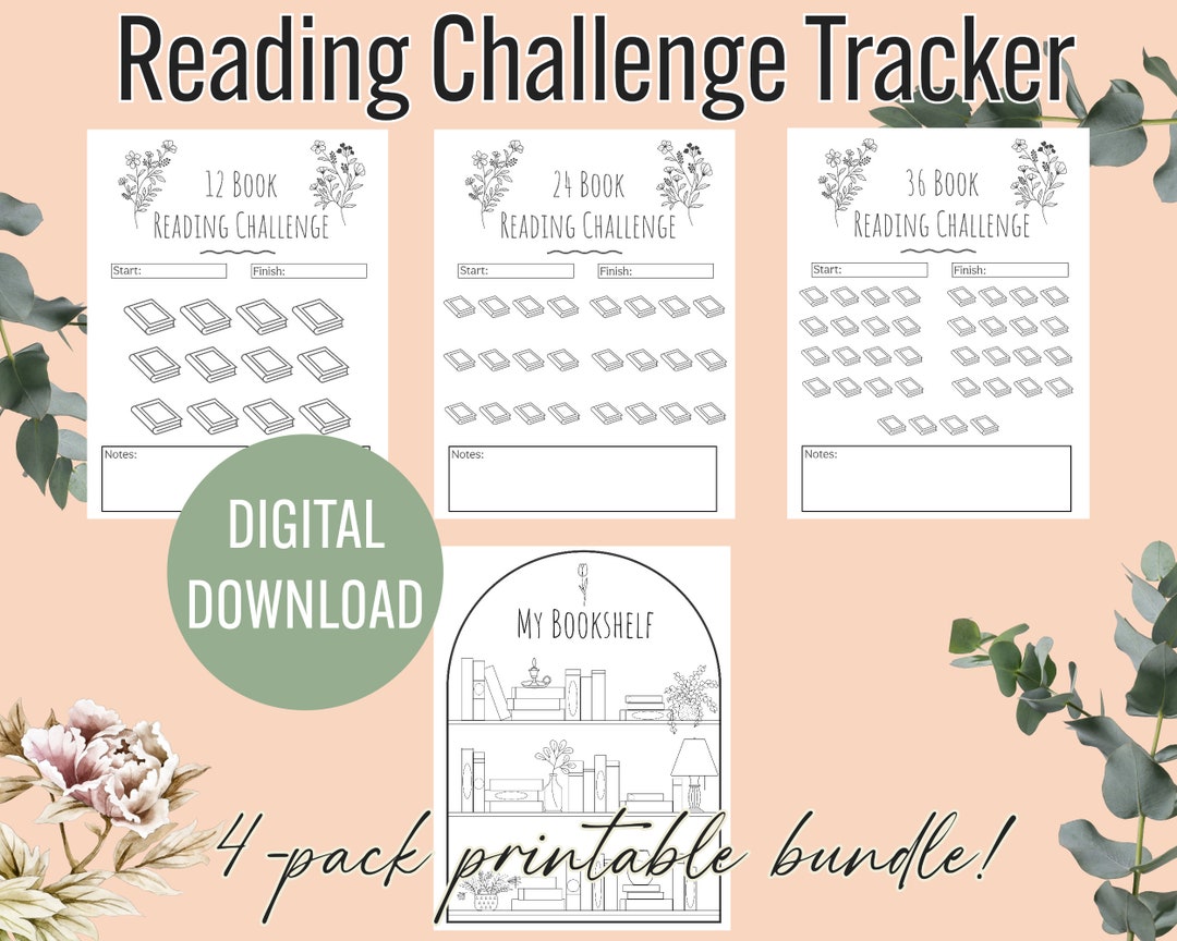 Book Reading Challenge Printable Tracker Bundle,12/24/36 Book Challenge ...