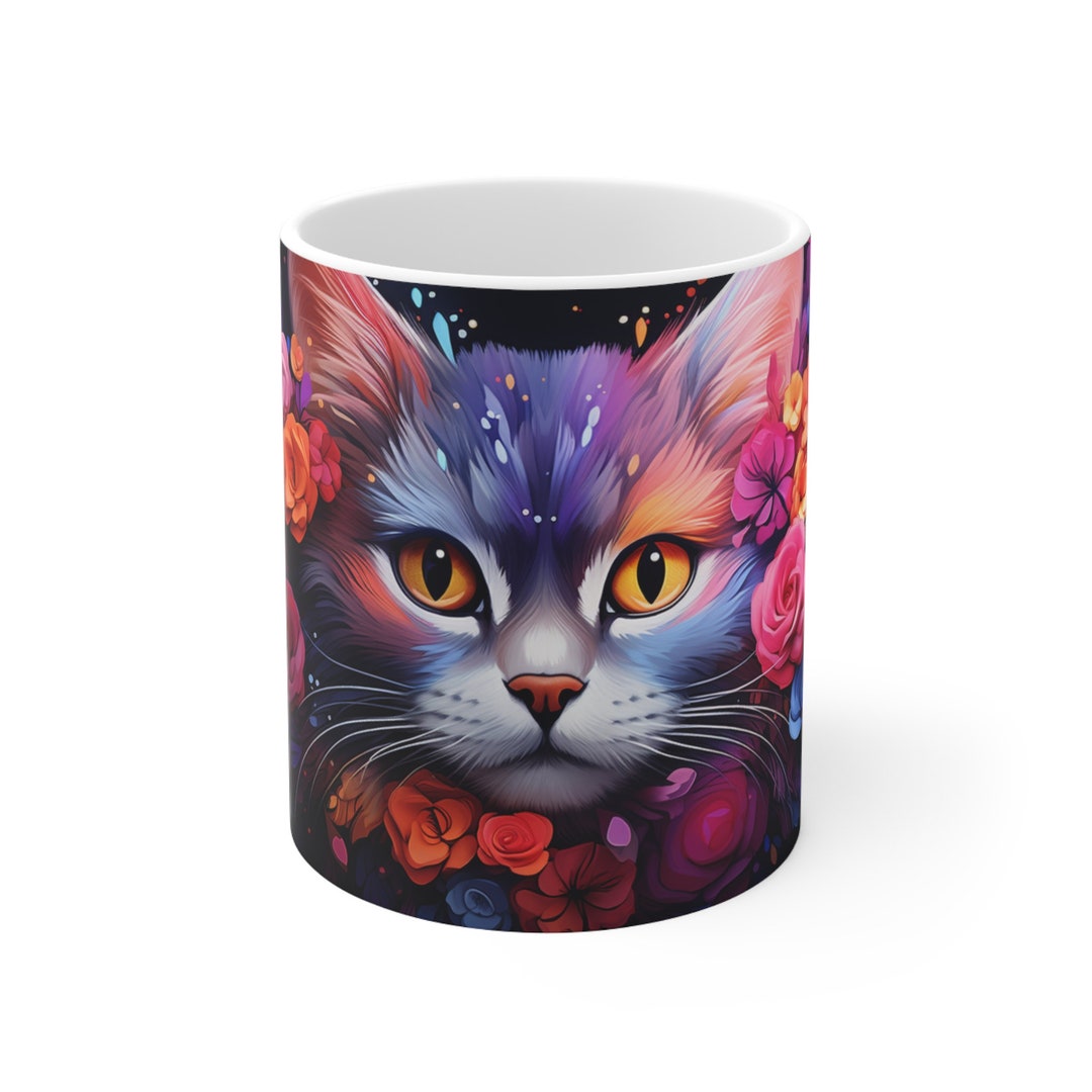 Floral Feline Whiskers Mug, Cat Lover Mug, Coffee Mug Valentines Day 11 ...