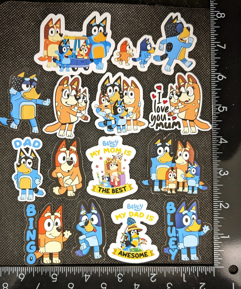 Inspired by Bluey Comes "bluey and Family", 2 Inch, 14 Count Stickers ...