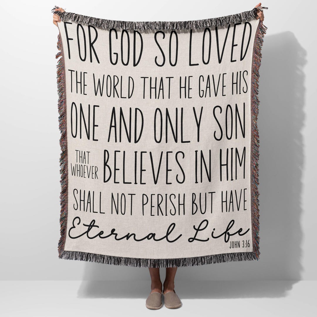 John 3:16 Woven Blanket, 100% Cotton Scripture Blanket, Christian Bible ...
