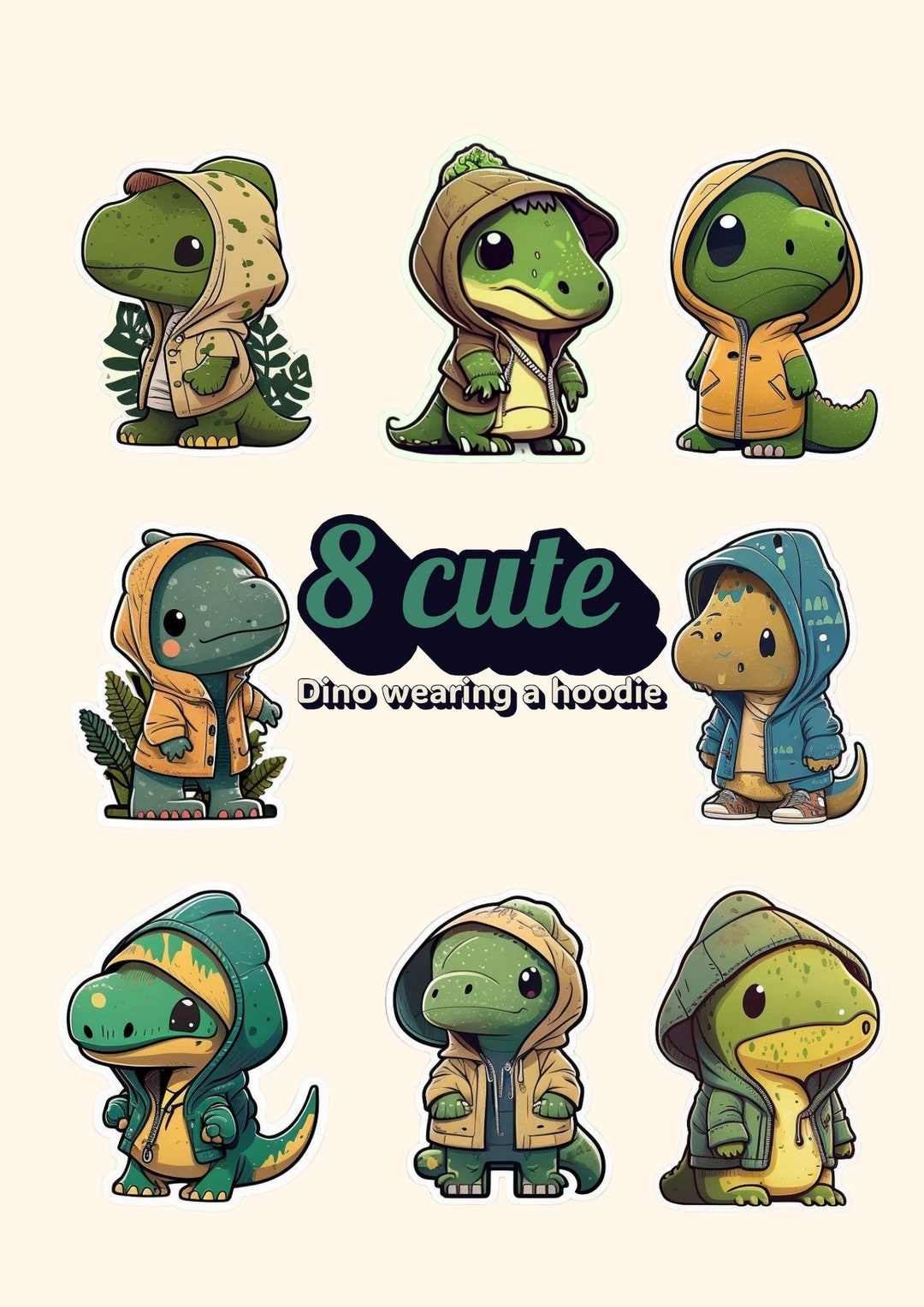 Cute Dino In A Hoodie Digital Sticker Pack Etsy