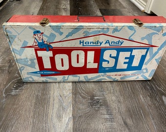Handy Andy Metal Tool Box With Hinged Lid / Vintage Children's Tool Kit ...