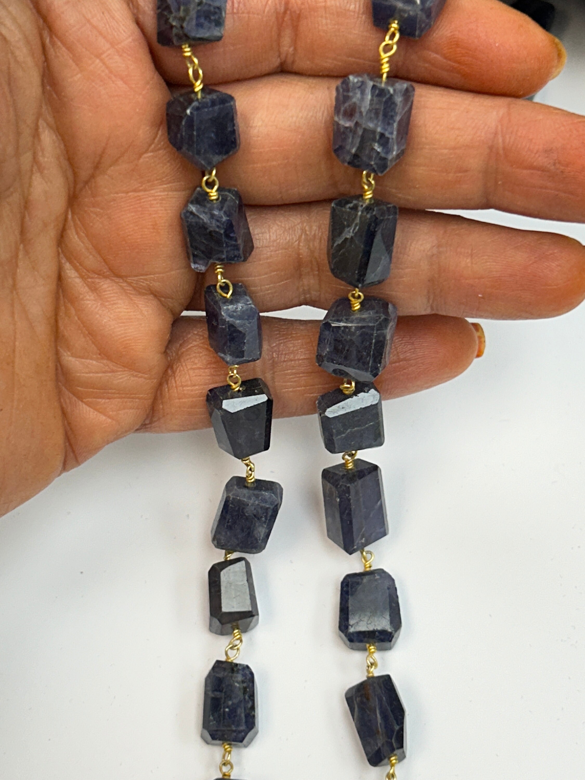 Iolite Faceted Nuggets Wrapped Chain by Foot, Nugget Chain, Unfinished Wire Wrap Bead Chain ...