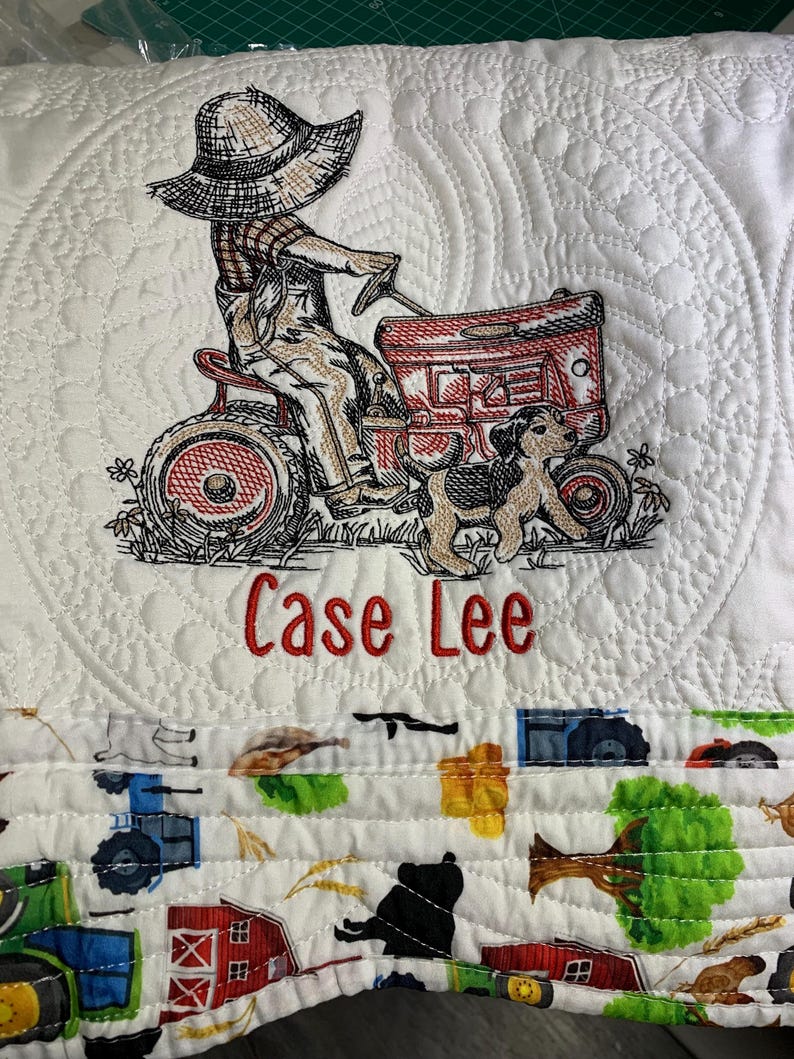 Tractor Baby Quilt: Embroidered Farming Nursery Blanket - Etsy