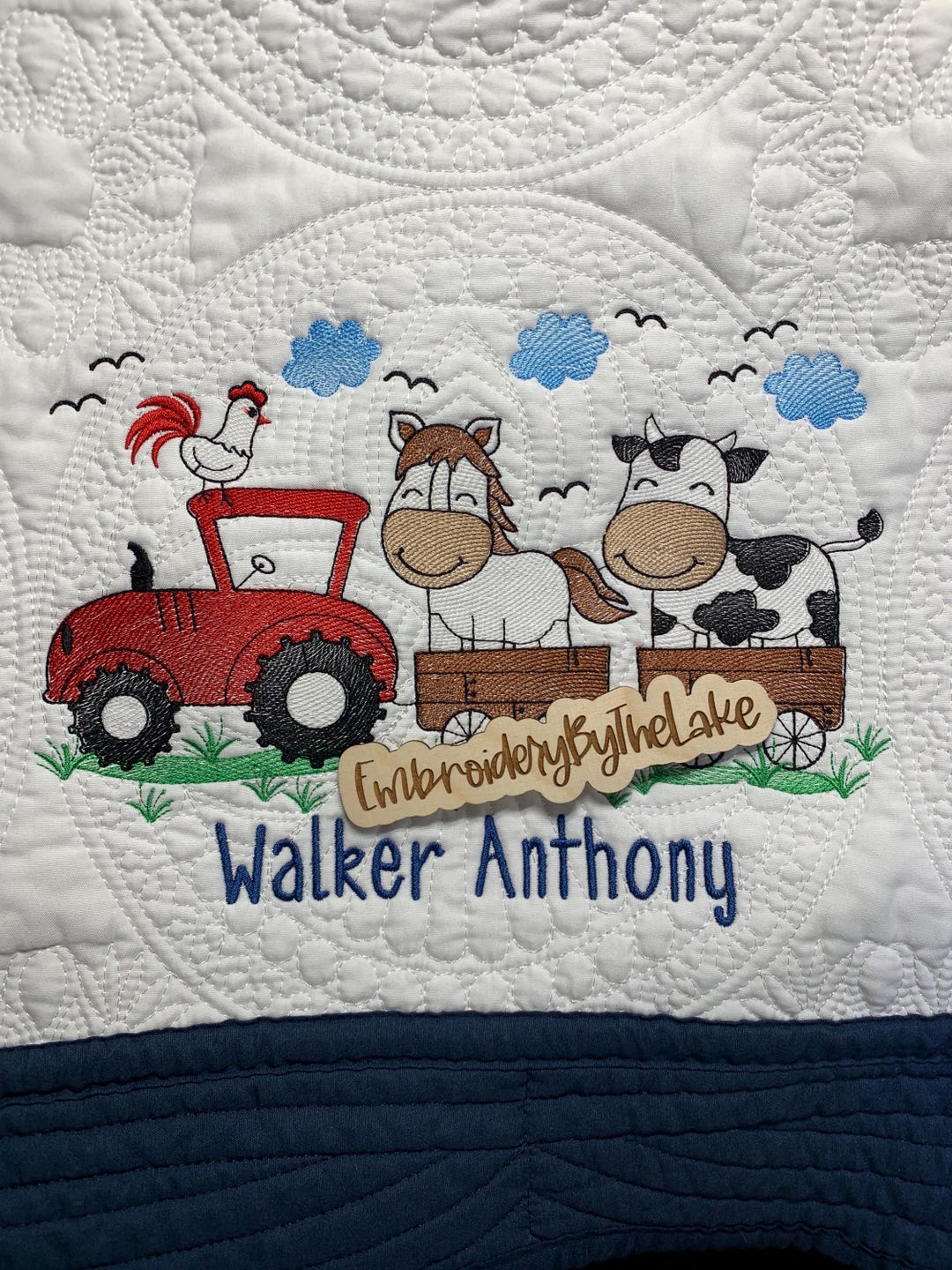 Farm Animal Baby Quilt: Tractor Nursery Blanket, Embroidered Cotton - Etsy