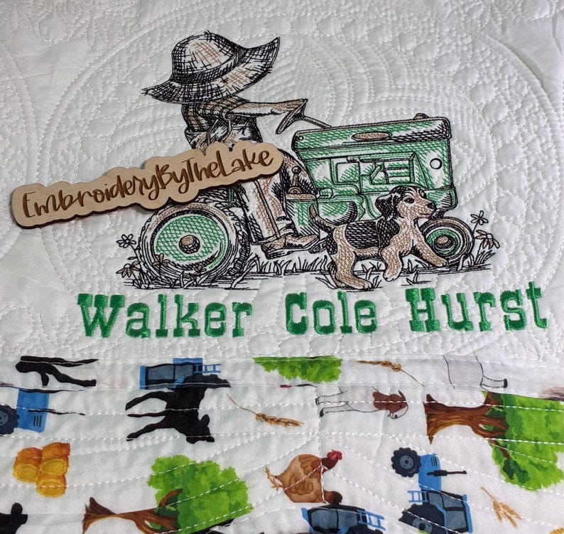Tractor Baby Quilt: Embroidered Farming Nursery Blanket - Etsy