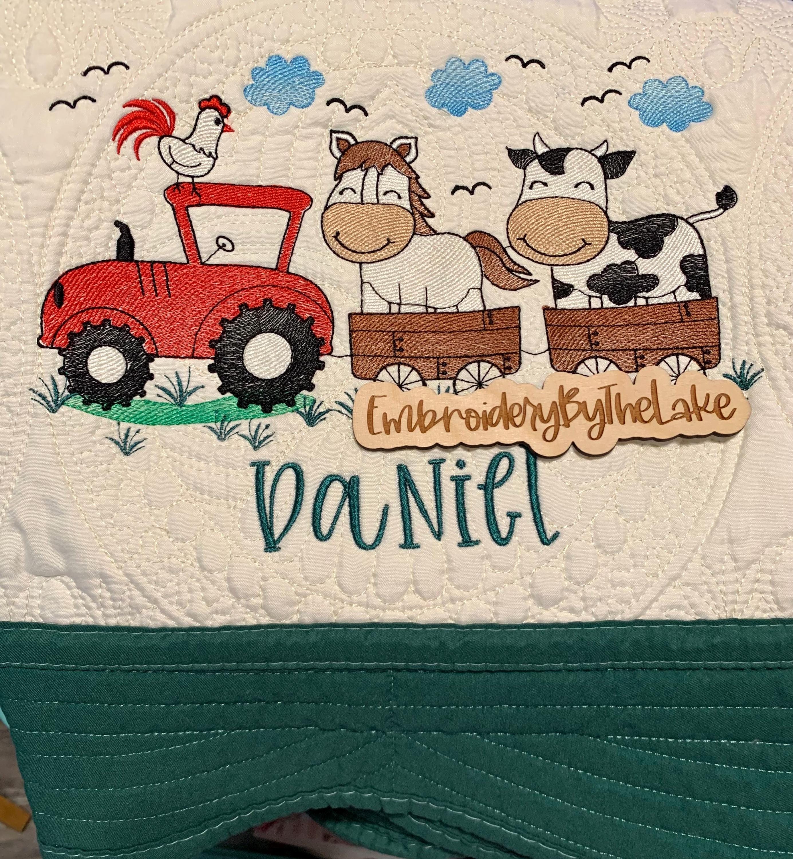 Farm Animal Baby Quilt: Tractor Nursery Blanket, Embroidered Cotton - Etsy