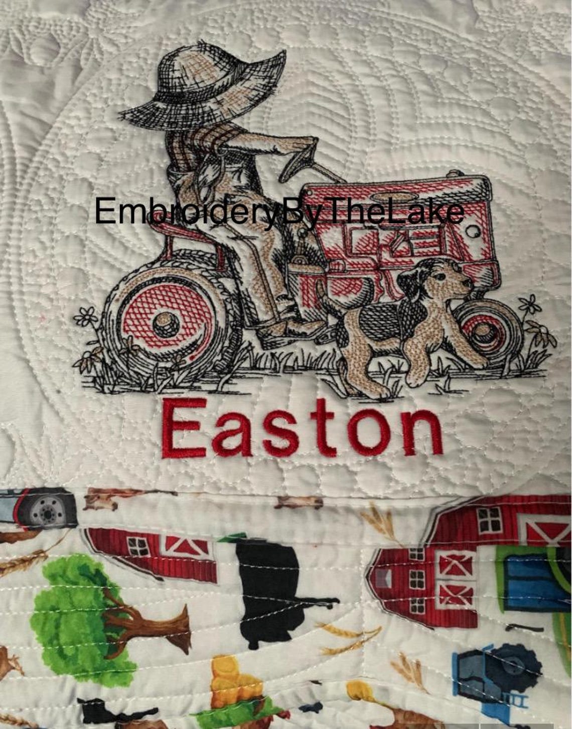 Tractor Baby Quilt: Embroidered Farming Nursery Blanket - Etsy