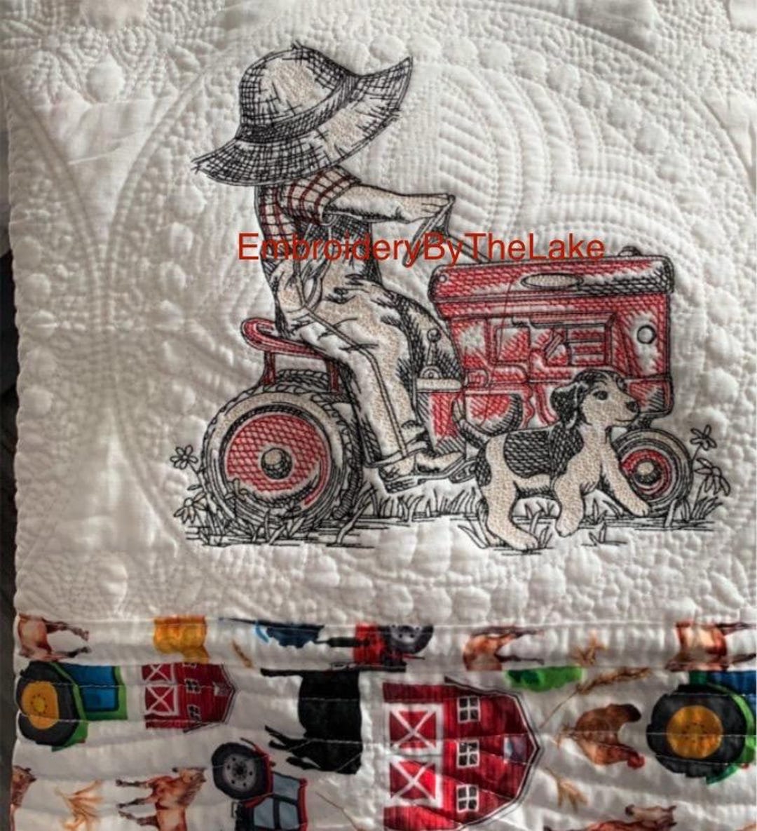 Tractor Baby Quilt: Embroidered Farming Nursery Blanket - Etsy