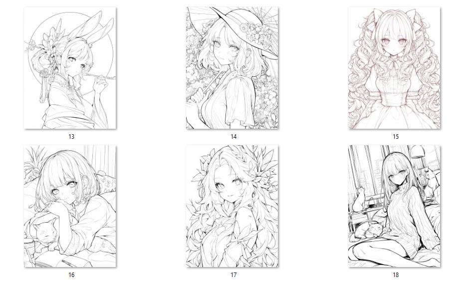 Libro Para Colorear Anime De 18 Páginas, PDF, Digital, Estilo Manga ...