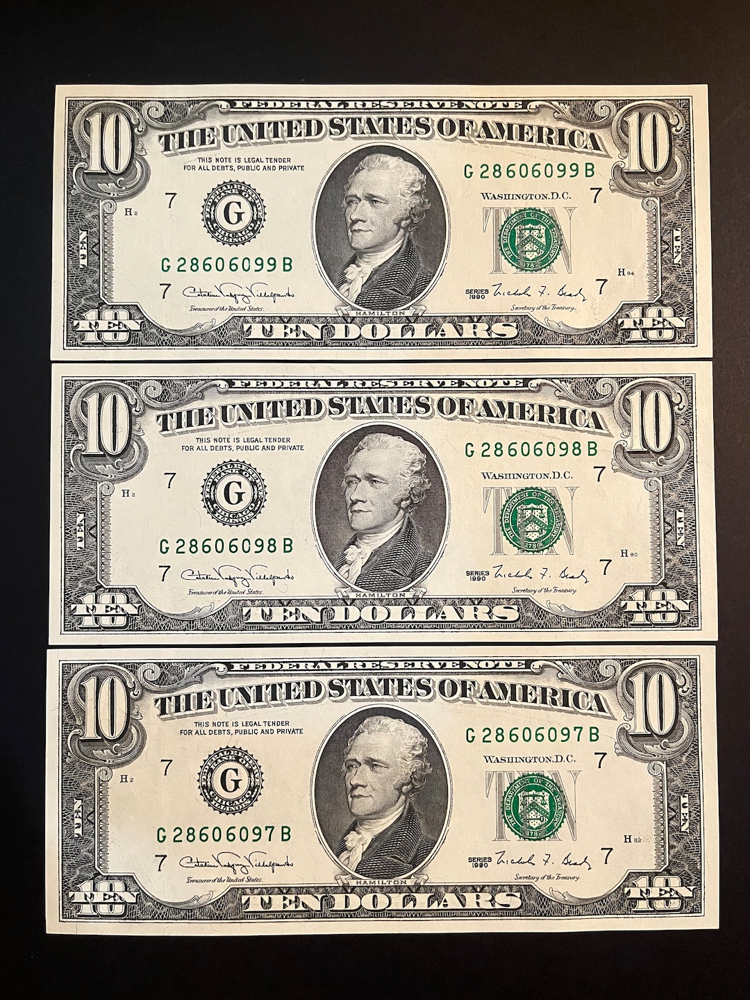 1990 10 Dollar Bill Uncirculated US Currency Paper Money Federal ...