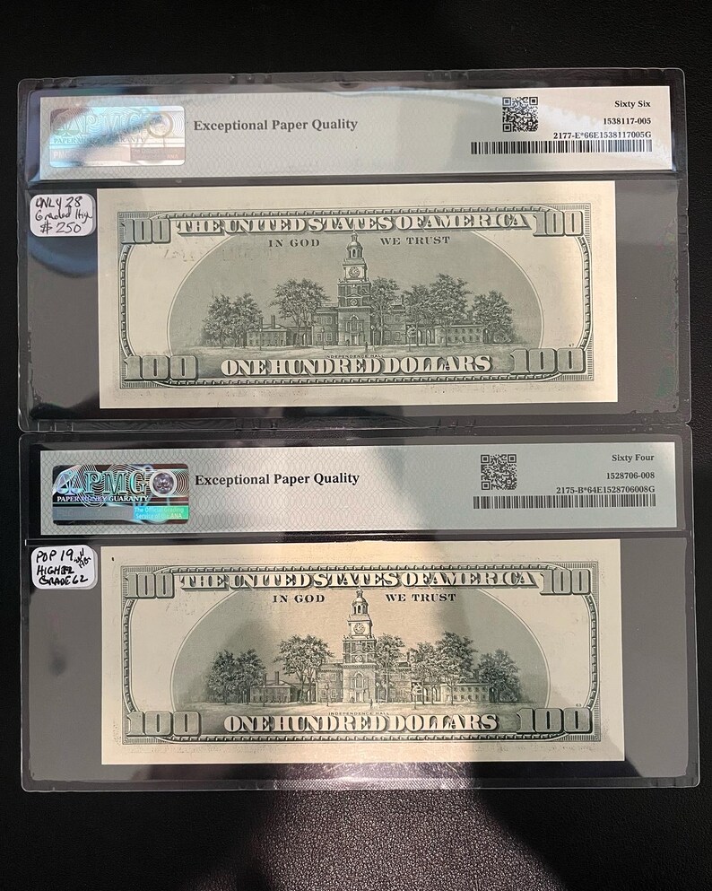 1996-2001 100 Dollar Bill Graded 66 and 64 PMG Price per Note Pick From ...