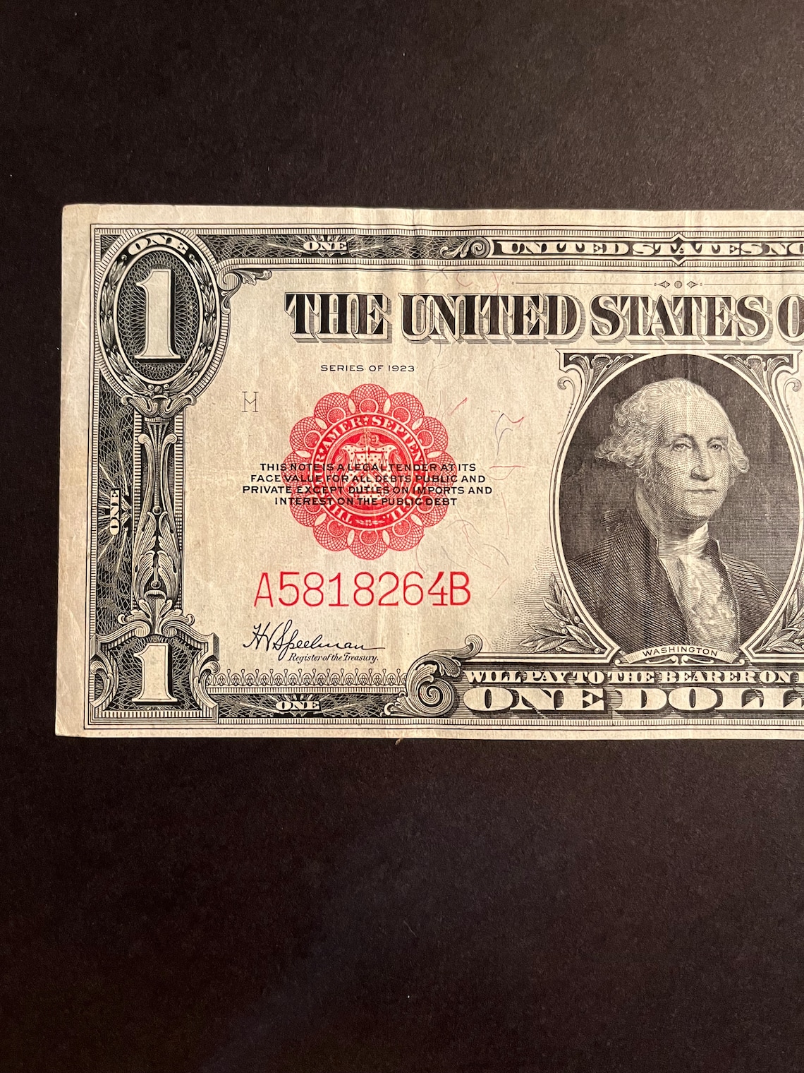 1923 Large Size Very Rare One Dollar Bill Red Seal United States Paper ...