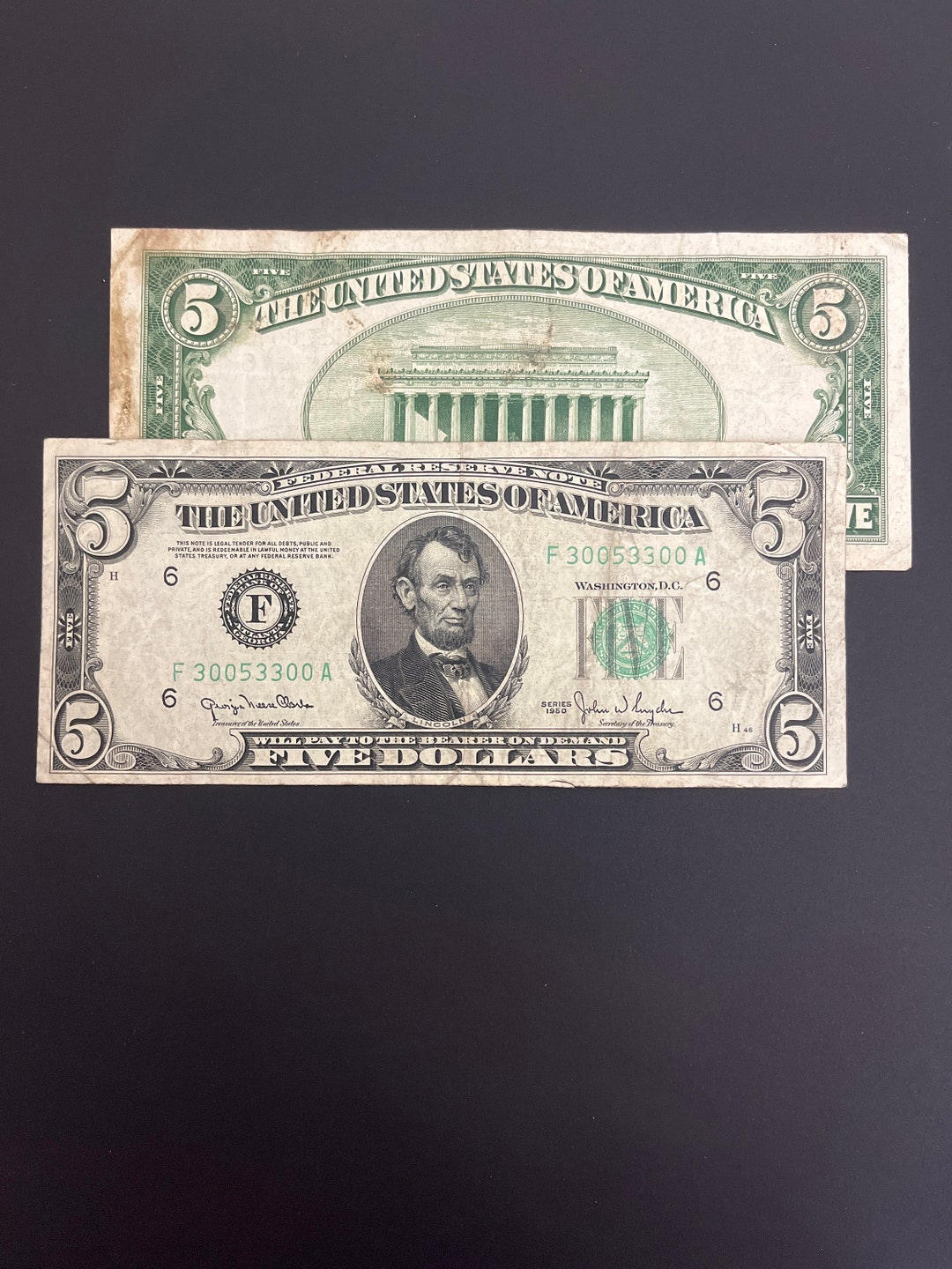 1950 Green Seal United States Five Dollar Bill Etsy