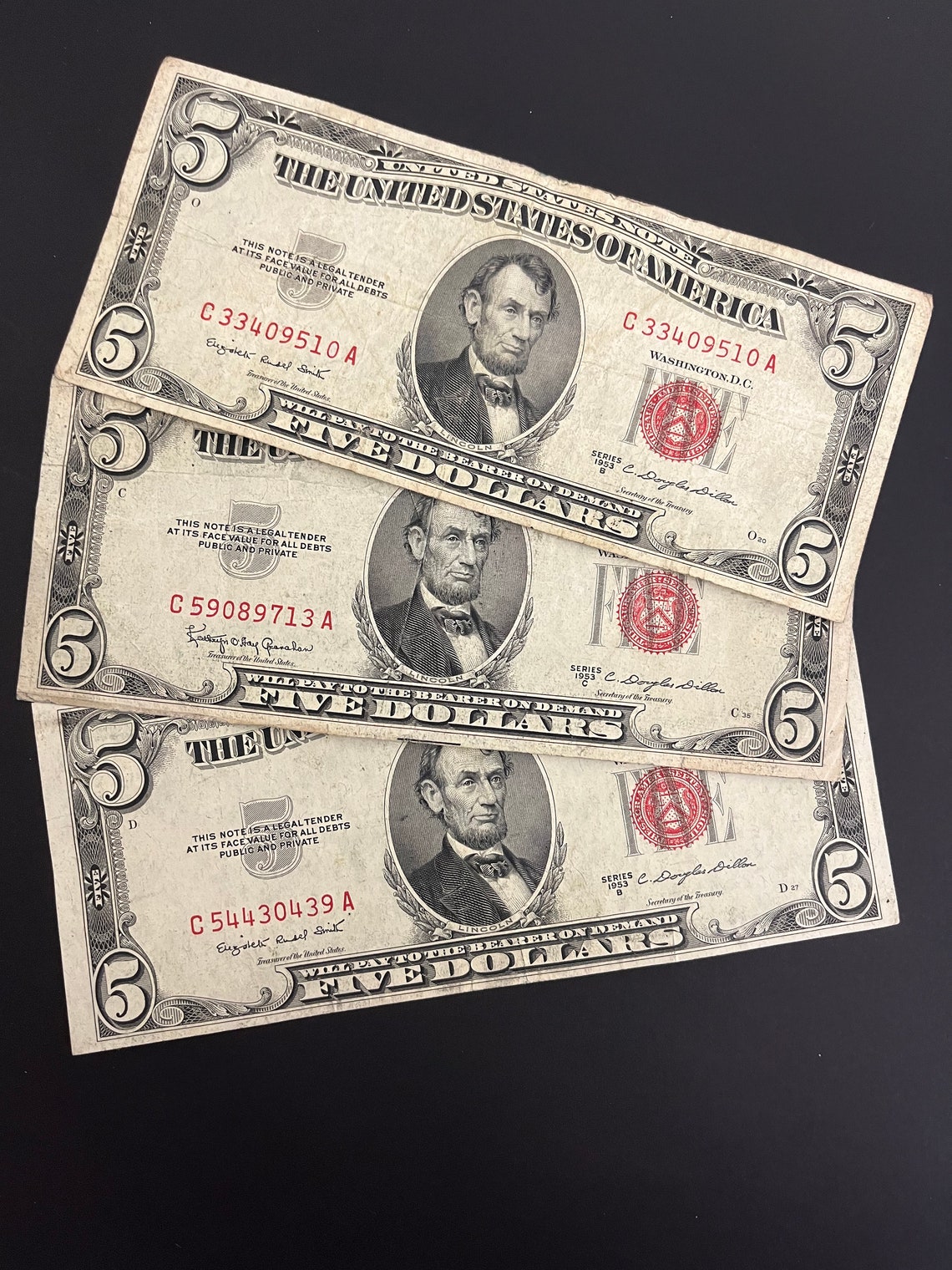 1953 Red Seal United States Five Dollar Bill United States Etsy