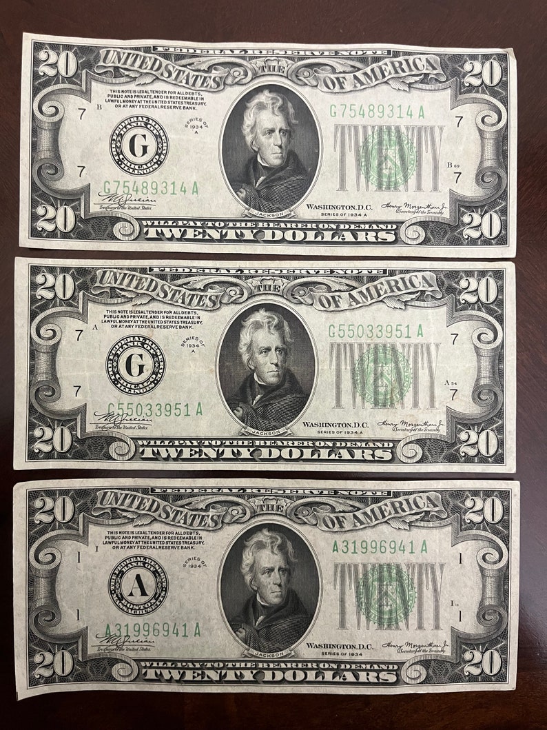 1934 20 Dollar Bills Green Seal Old United States Paper Money 1 Note - Etsy