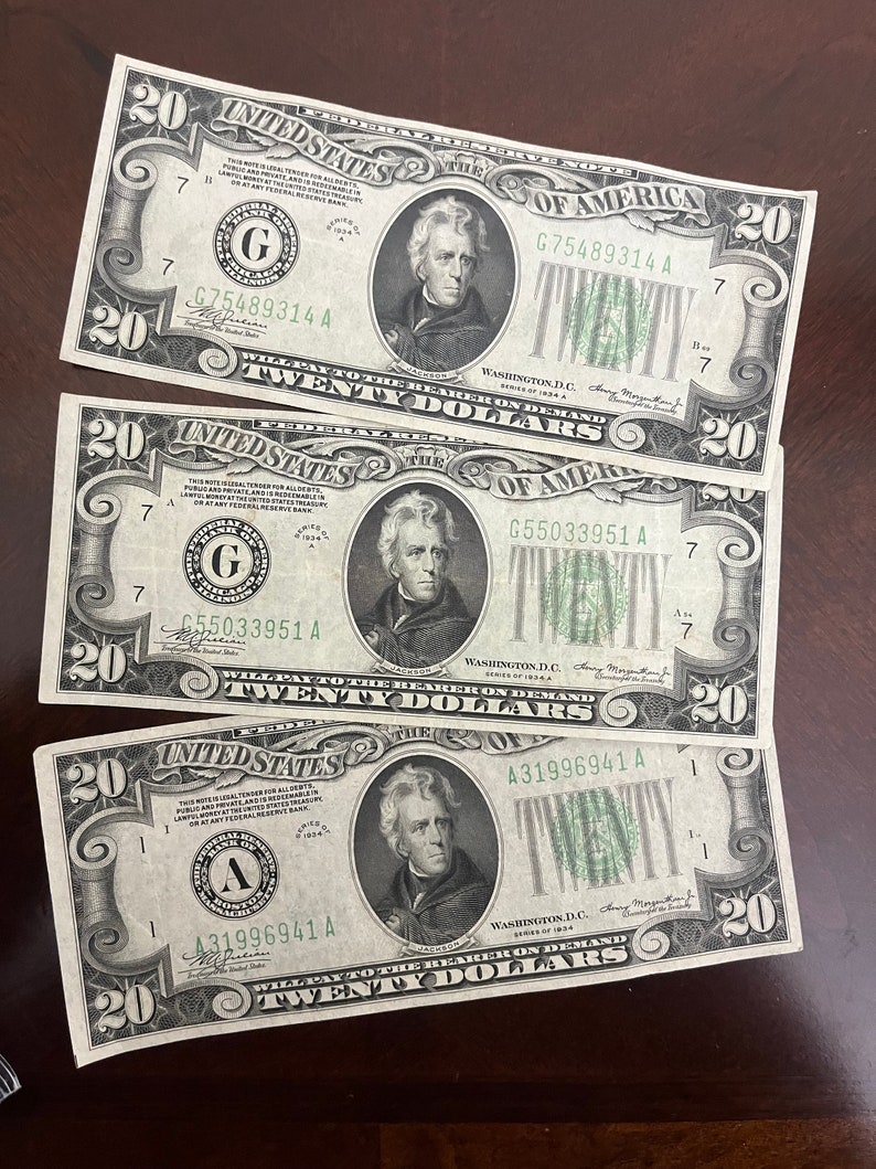 1934 20 Dollar Bills Green Seal Old United States Paper Money 1 Note - Etsy