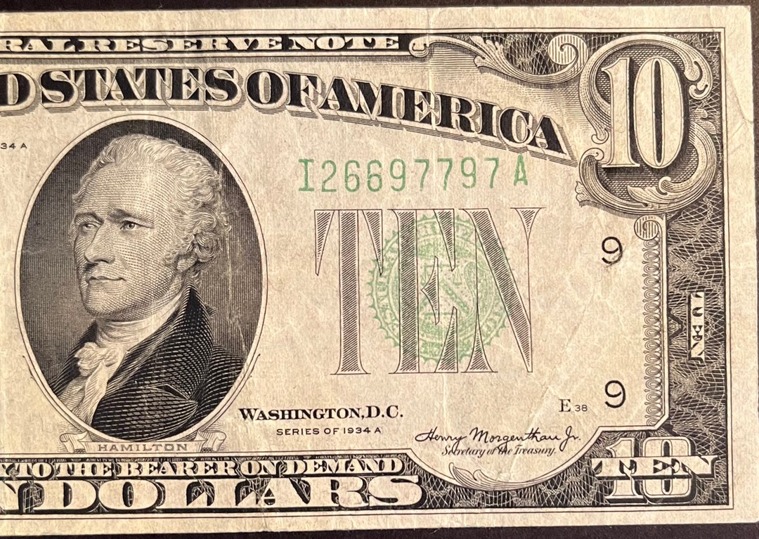 1934 A Clean Ten Dollar Bill United States Old Paper Money - Etsy