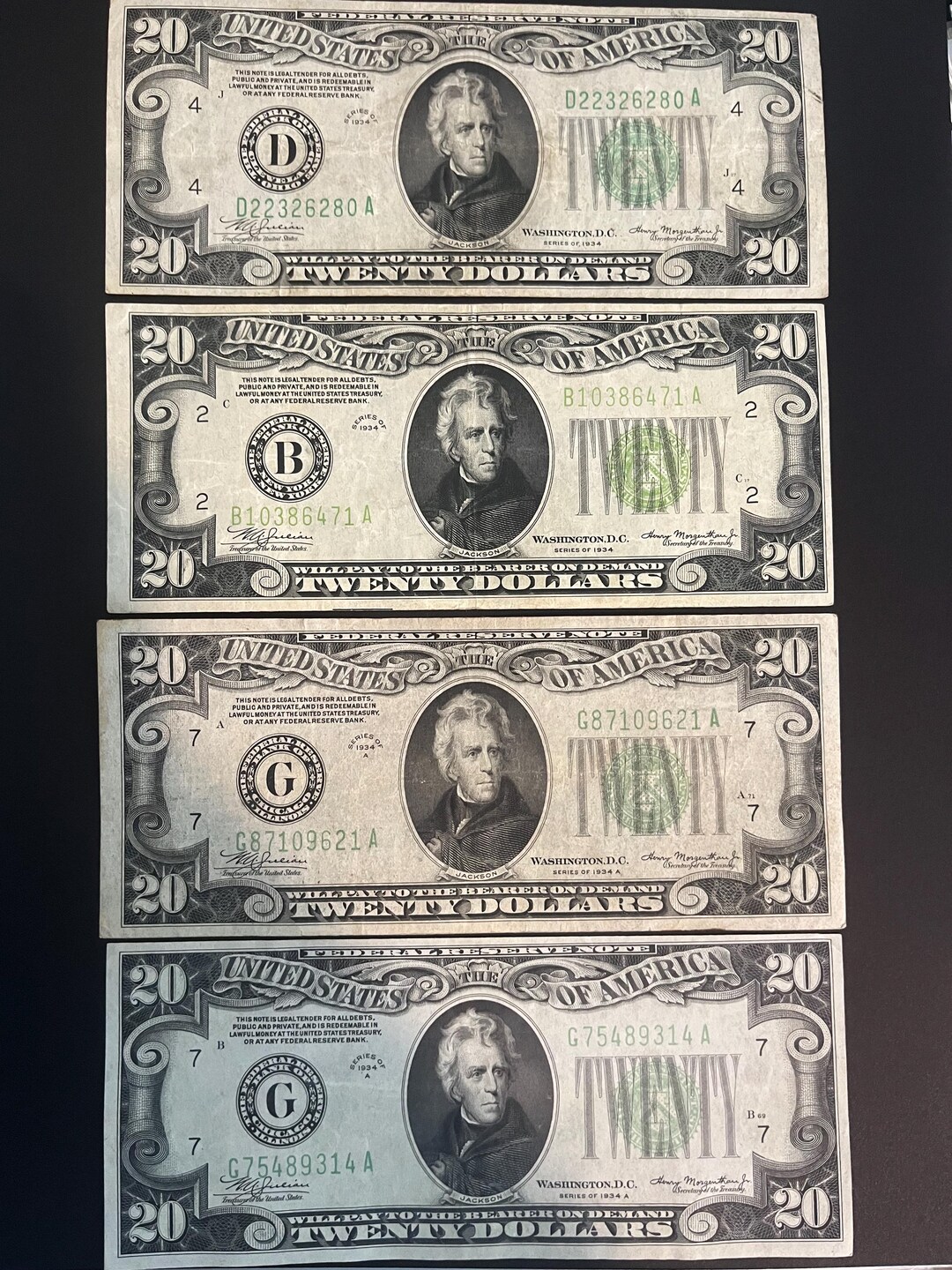 1934 20 Dollar Bills Green Seal Old United States Paper Money 1 Note - Etsy